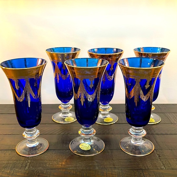 Medici | Dining | Medici 24k Gold And Cobalt Goblets | Poshmark